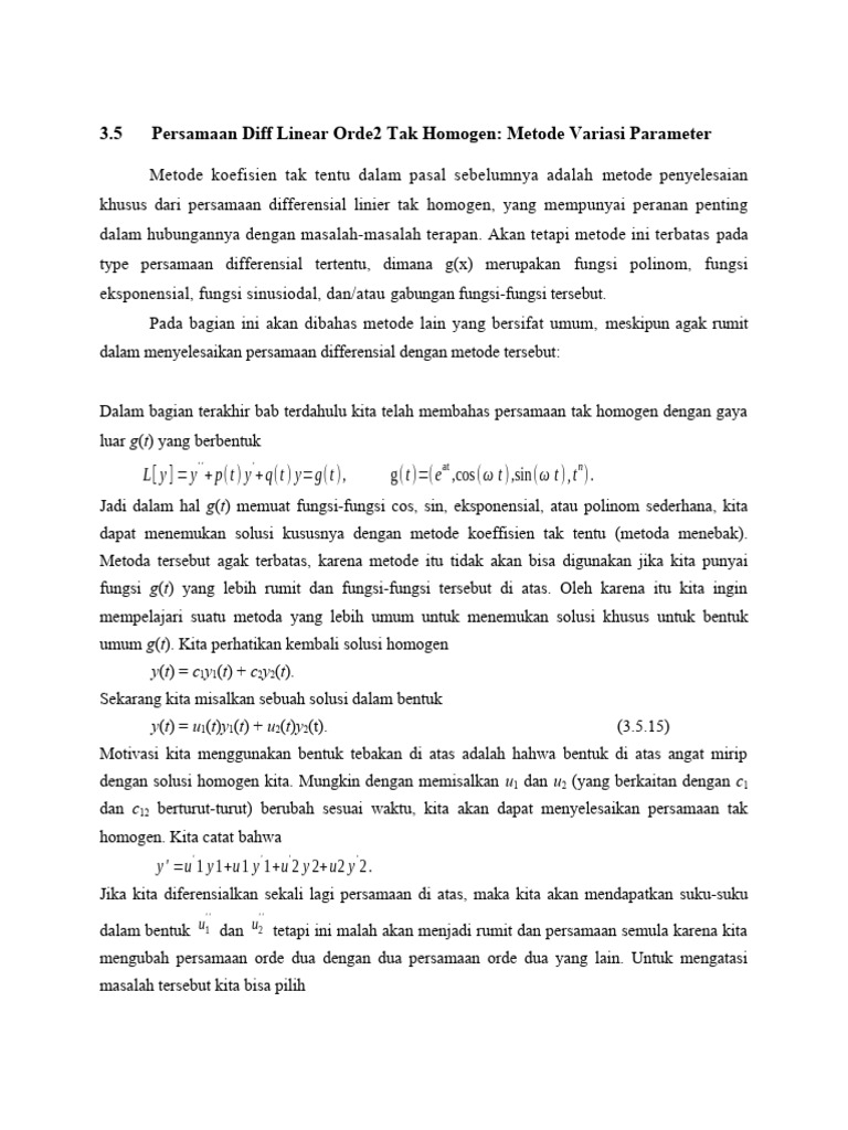 Metode Variasi Parameter pada Persamaan Diferenisial | PDF