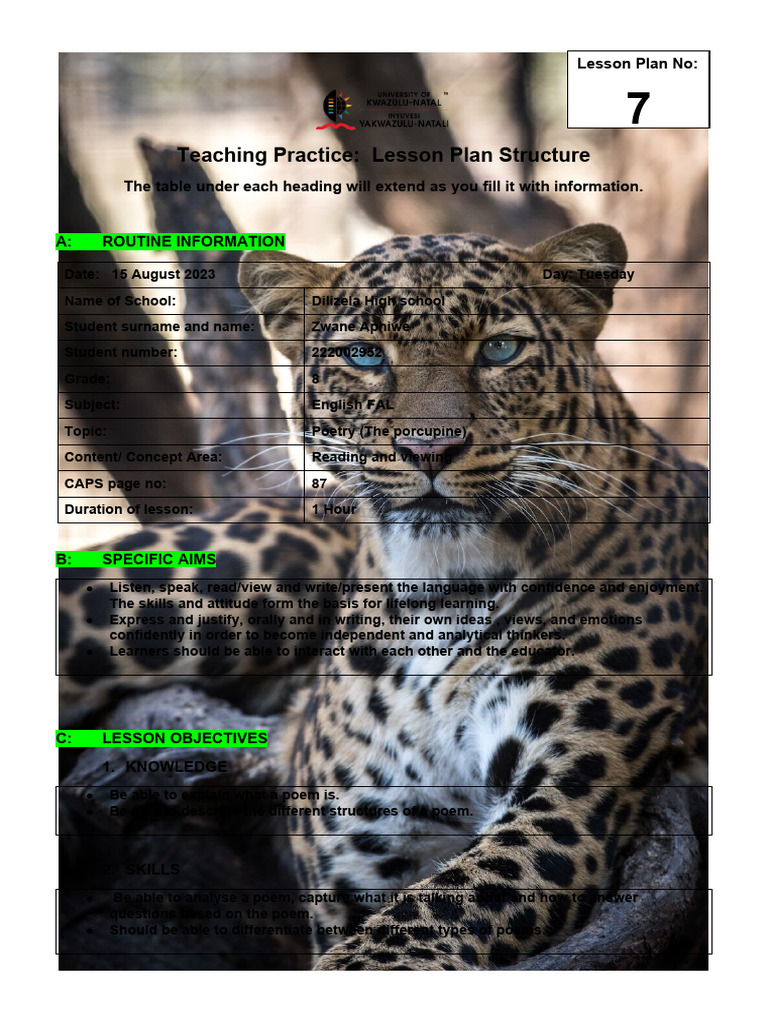 Lesson Plan 7 | PDF | Poetry | Metre (Poetry)