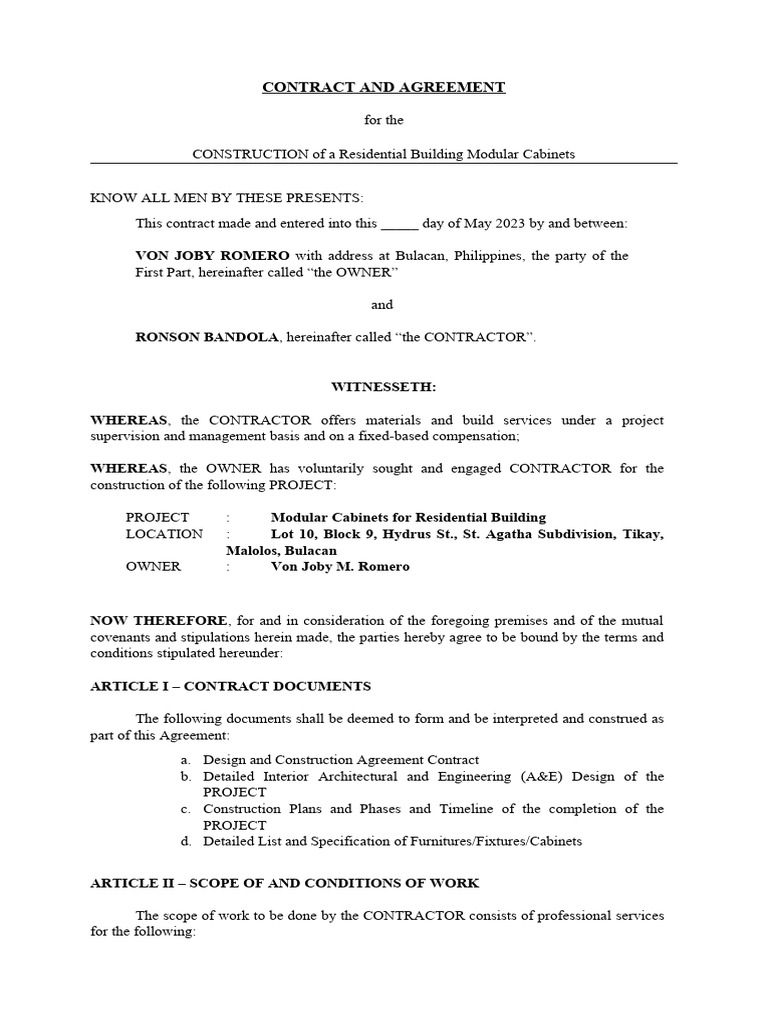 Contract Agreement Modular Cabinets | Download Free PDF | Employment ...