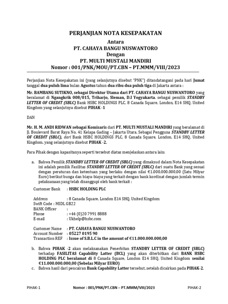 Draft Perjanjian Nota Kesepakatan | PDF