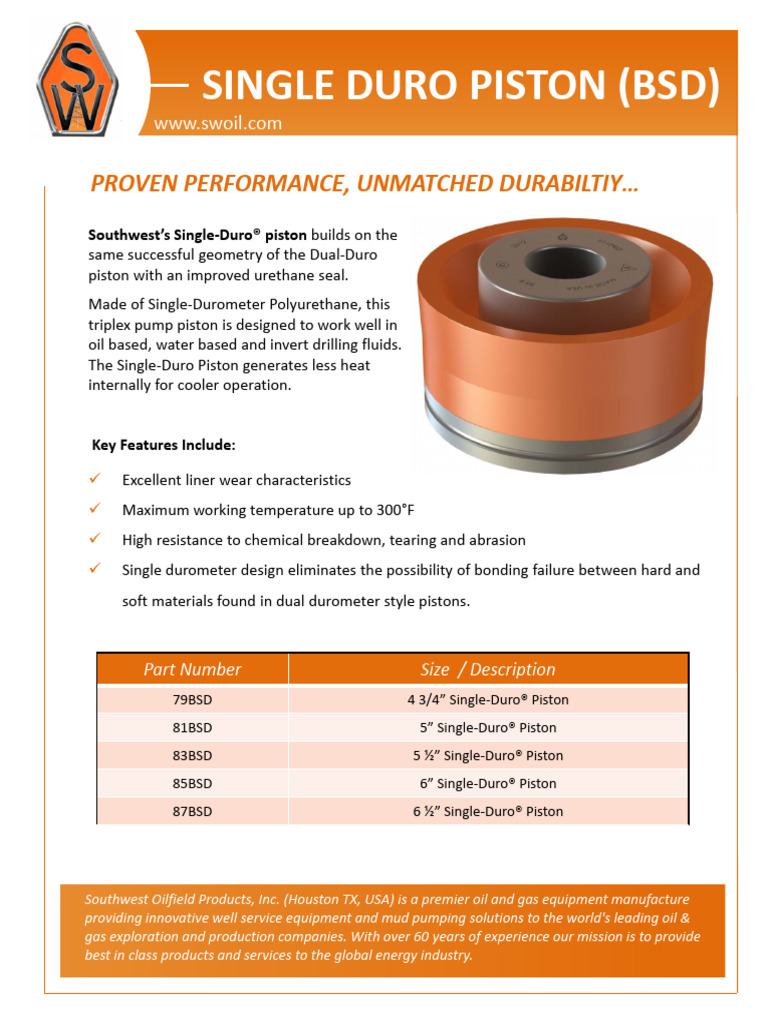 Single Duro Piston BSD | PDF