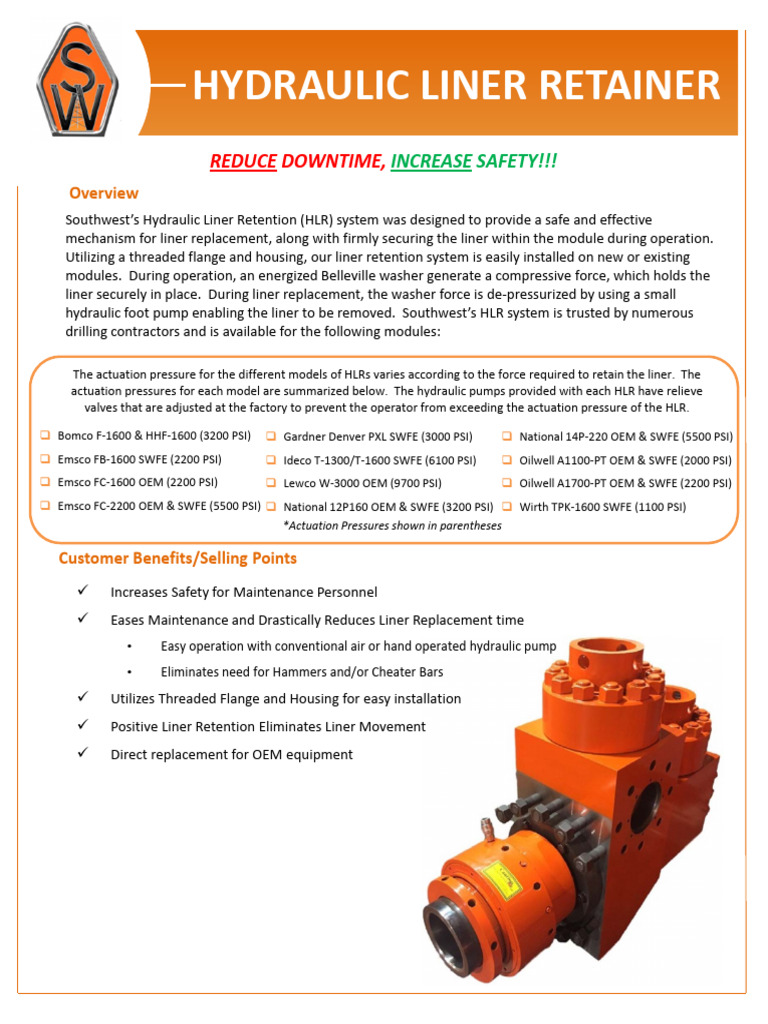 Hydraulic Liner Retainer | PDF | Pump | Actuator