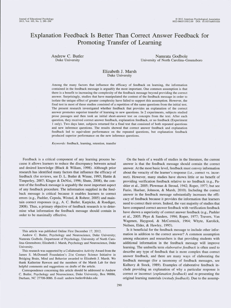 Butler 2013 | PDF | Effect Size | Experiment