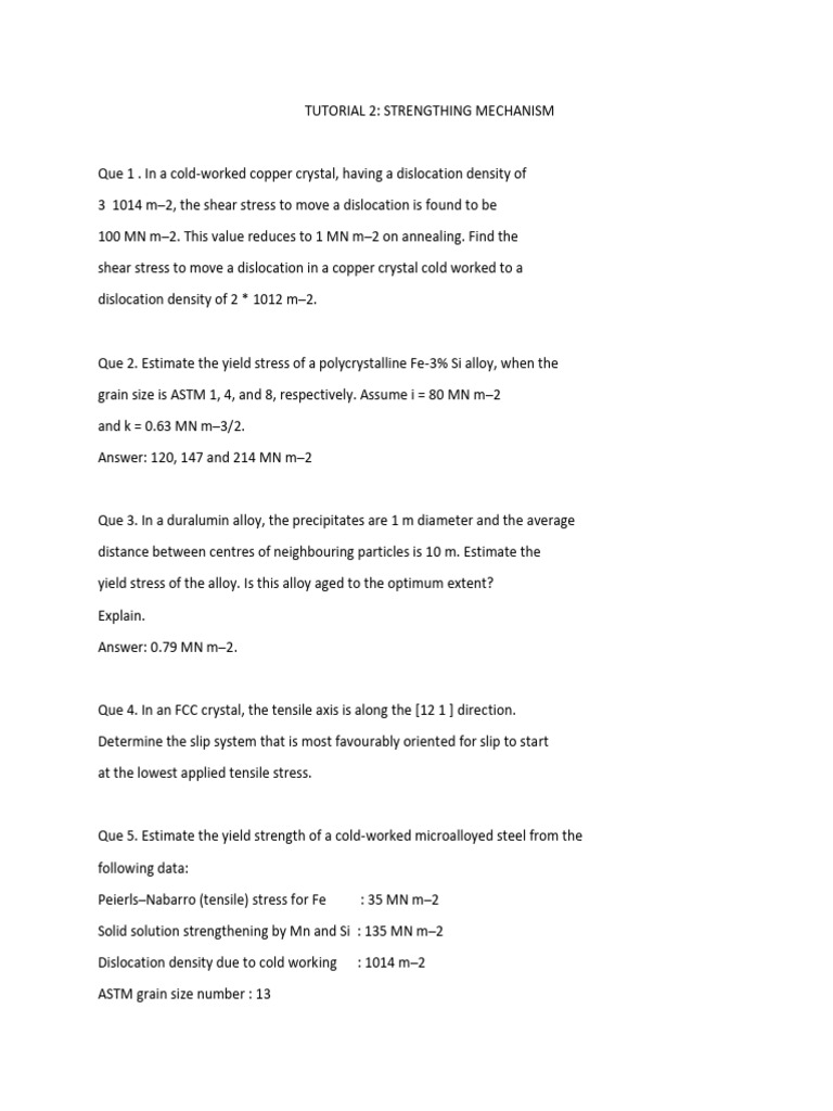 Tutorial 2 Material Science | PDF