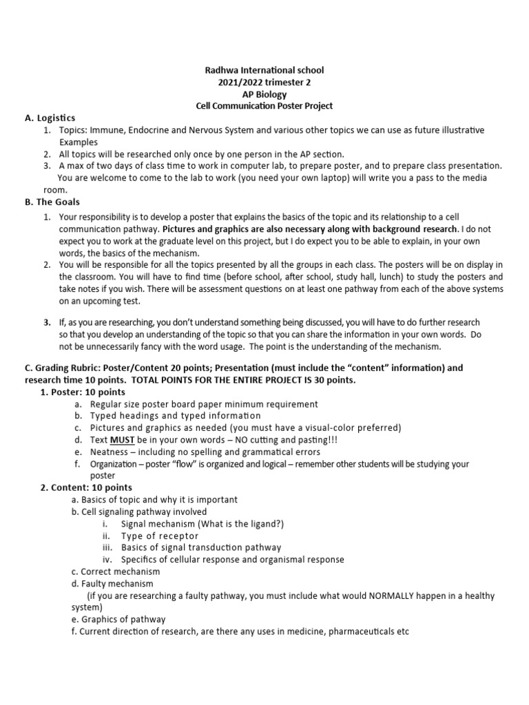 Cell Signaling Poster and Presentation Rubric | PDF | Cell Signaling ...