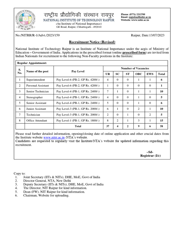 National Institute of Technology NIT Raipur | PDF | Engineering ...