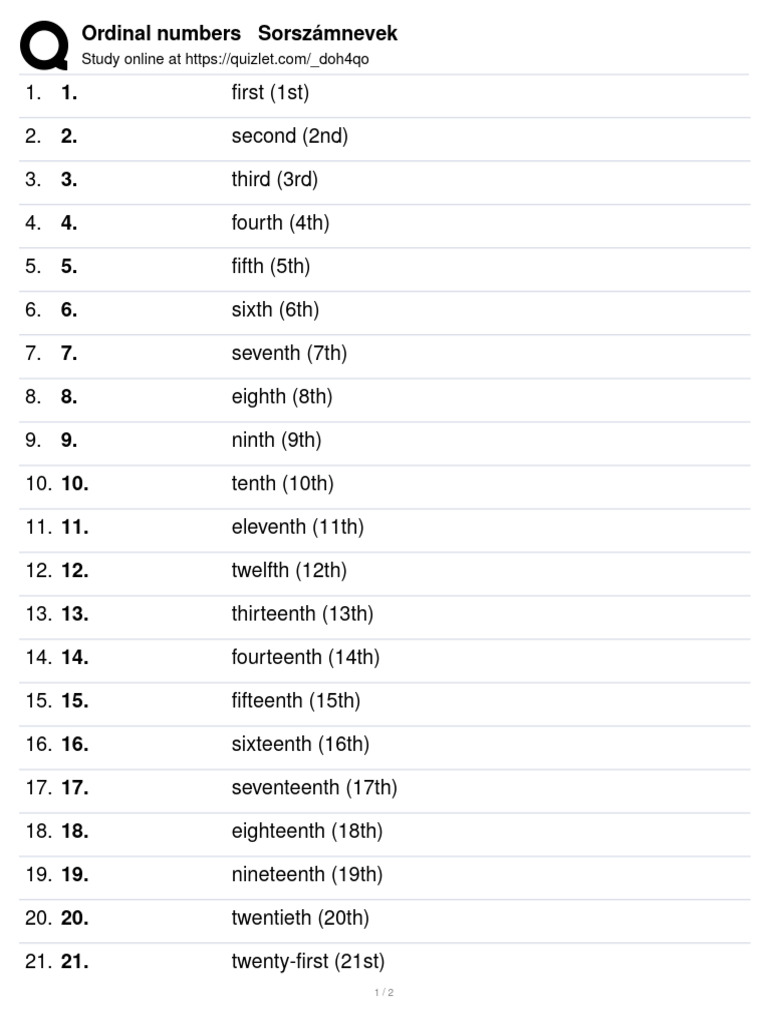 Ordinal Numbers | PDF