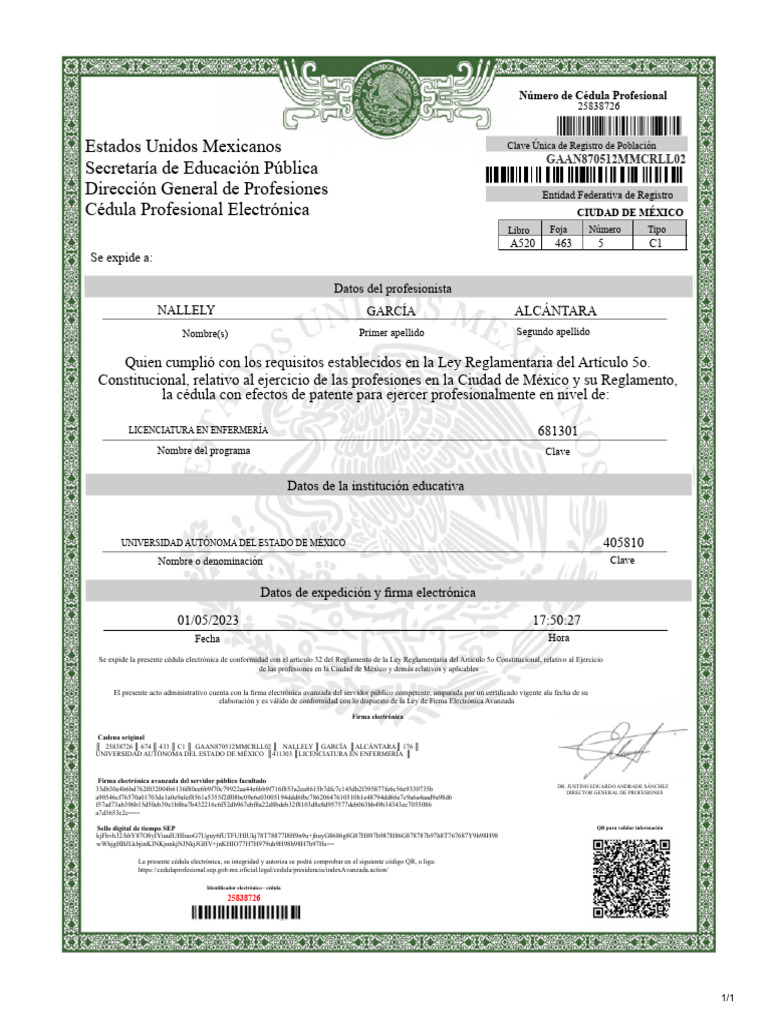 Cedula Profesional NALLELY GARCIA ALCANTARA Falsa | PDF | México | Gobierno