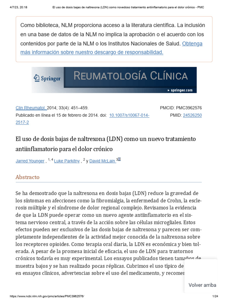 El Uso de Dosis Bajas de Naltrexona (LDN) Como Novedoso Tratamiento Antiinflamatorio para El ...