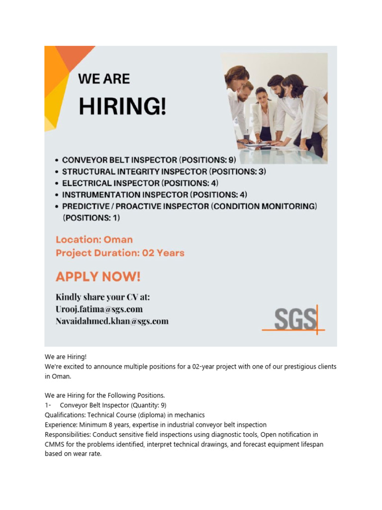 We Are Hiring - SGS Oman - 2023 | PDF | Nondestructive Testing ...