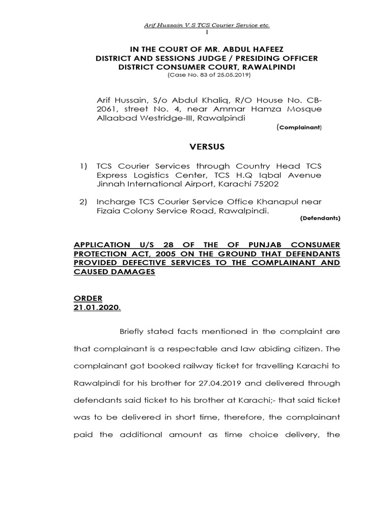 TCS Courier Service Complaint Case | PDF | Complaint | Lawsuit