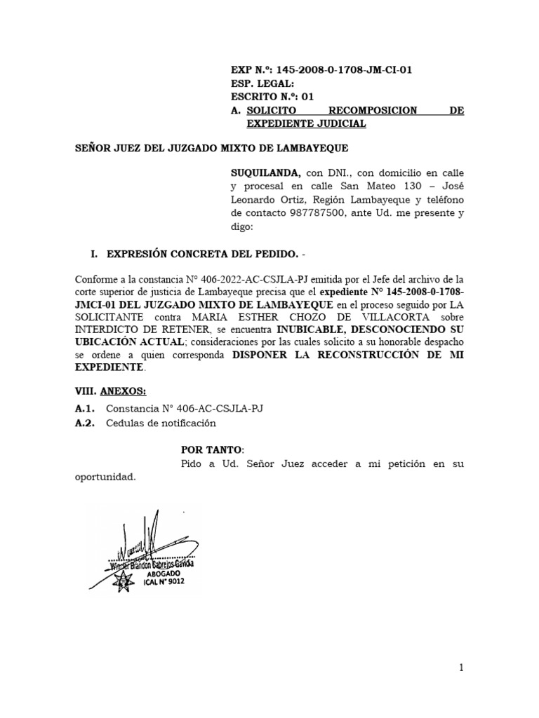 Solicita Recomposicion de Expediente Judicial | PDF