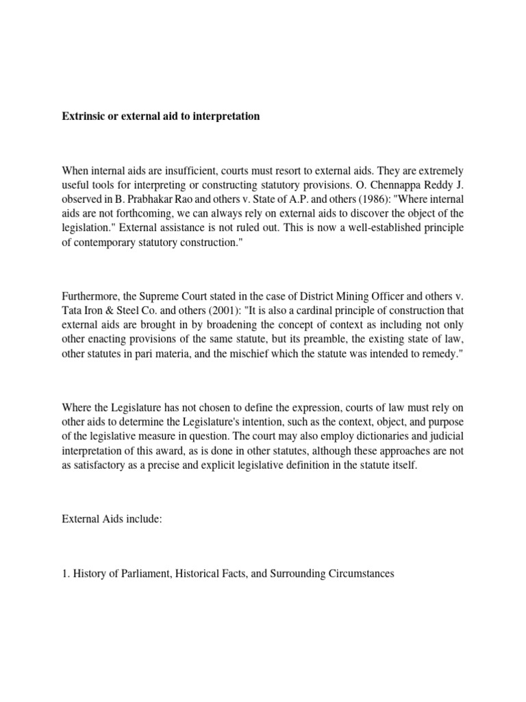 External Aid For Interpretation | PDF | Statutory Interpretation | Treaty