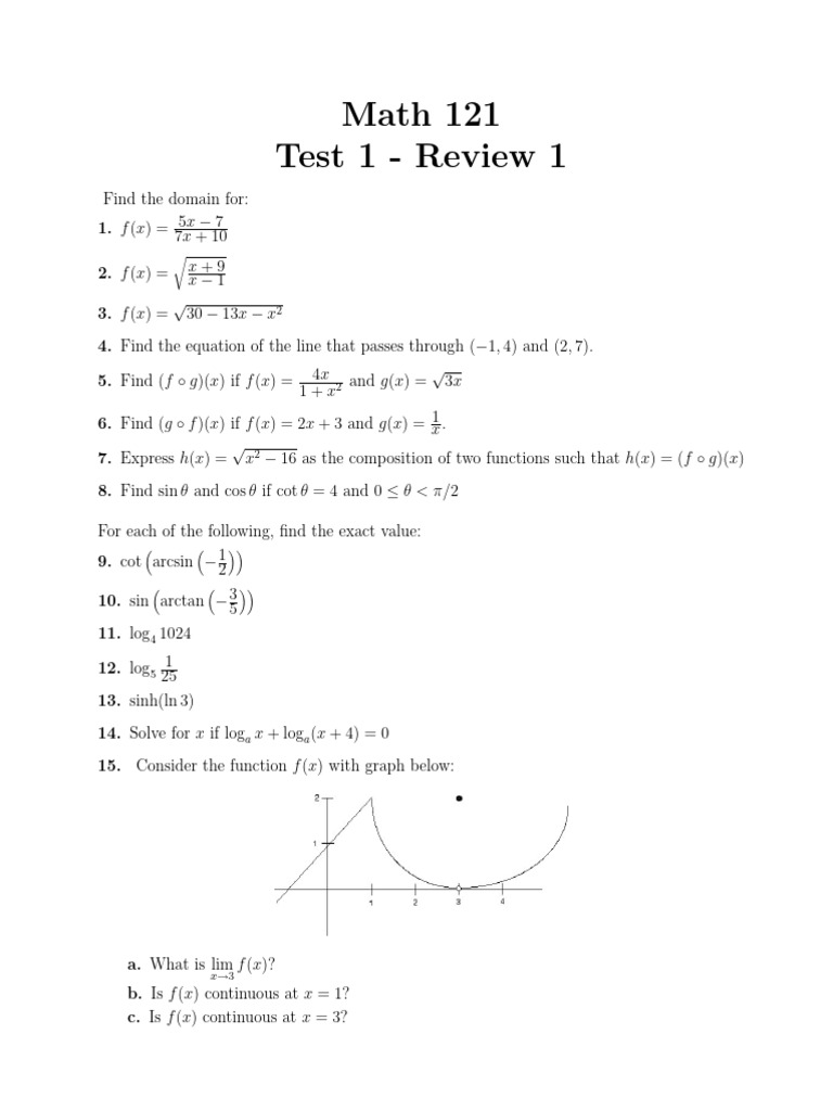 Math 121 Test 1 Review 1 Pdf Function Mathematics Algebra