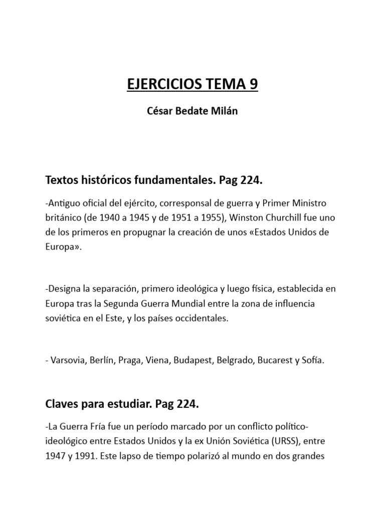 Ejercicios Tema 9 | PDF | Guerra Fría | Política mundial