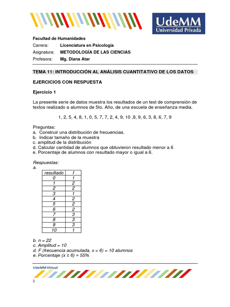 Tema 11 Ejercicios Con Respuesta METODOLOGIA UDEMM | Descargar gratis PDF | Science