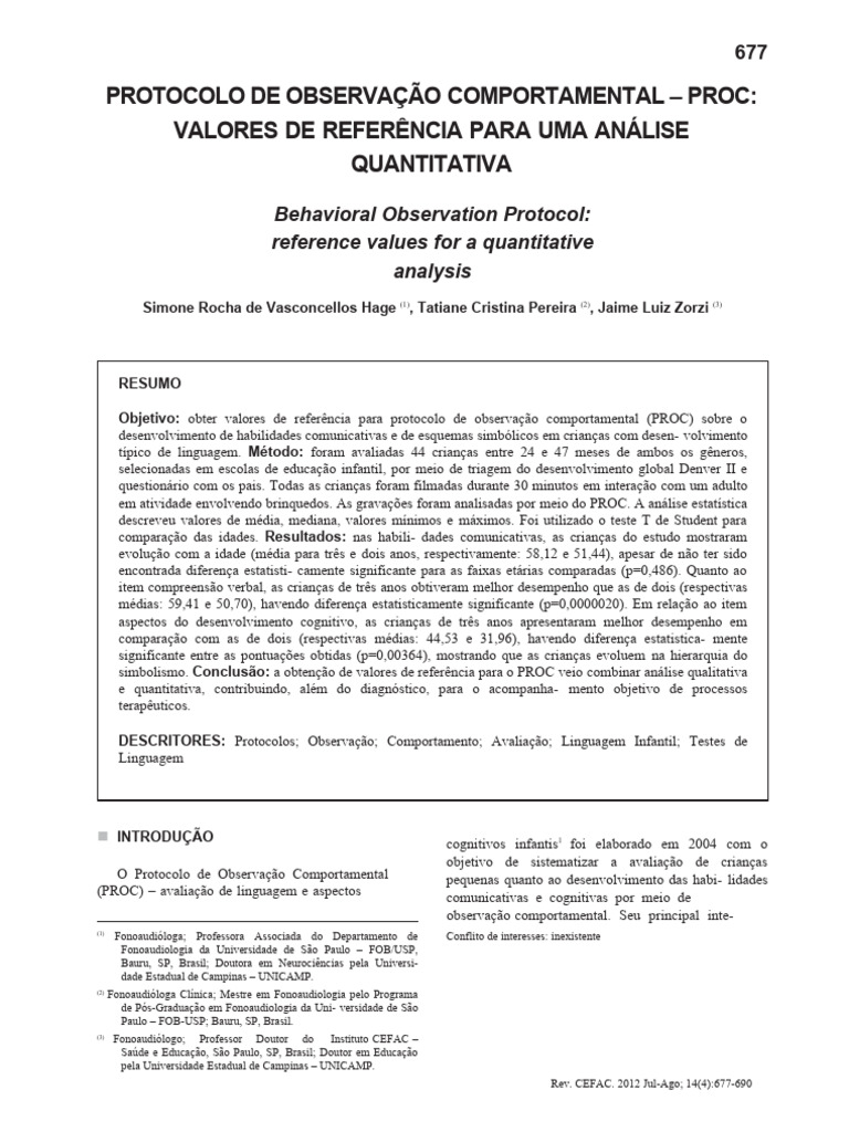 Protocolo de Observação Comportamental - Proc | PDF Protocolo de Observação Comportamental - Proc | PDF