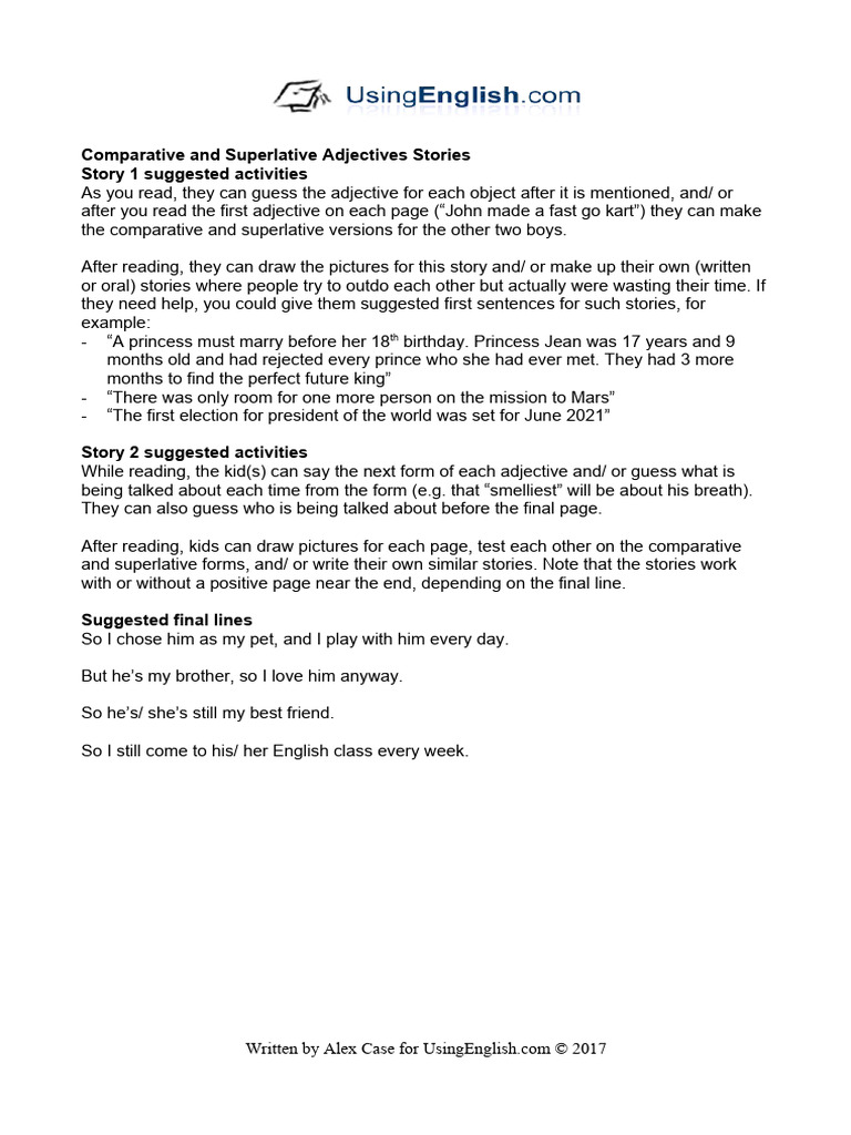Comparative and Superlative Adjectives Stories | PDF