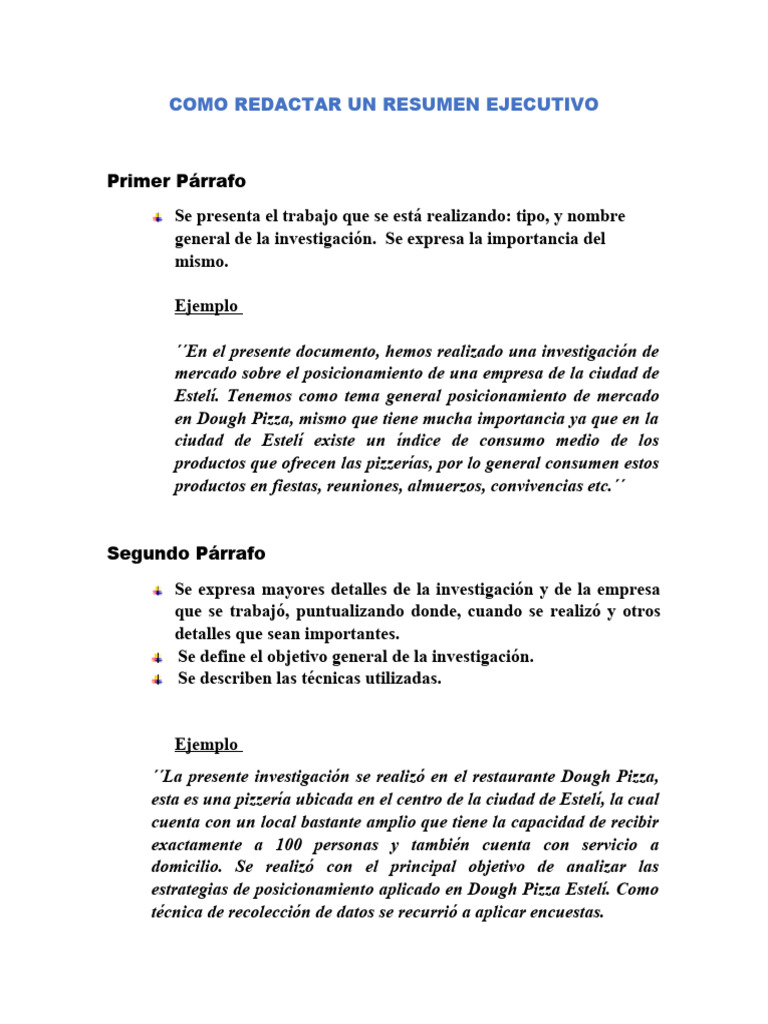 Como Redactar Un Resumen Ejecutivo | PDF | Metodología de encuesta ...
