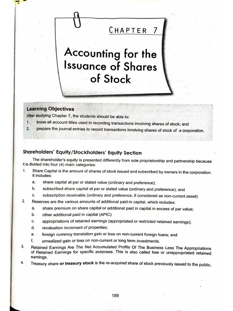 Chapter 7 Accounting For The Issuance of Shares of Stocks | PDF