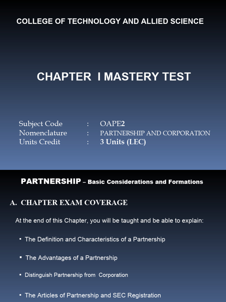 BSOA Partnership-Basic Considerations and Formations Chapter Exam | PDF | Partnership | Limited ...