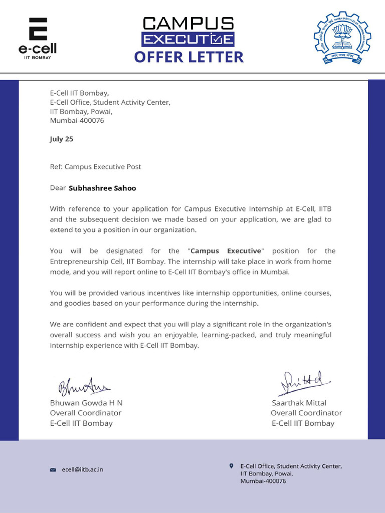 Offer Letter of Internship | PDF