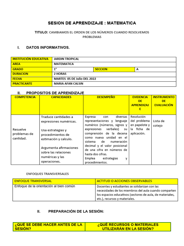 Sesi Matematica Operacion Comutativa | Descargar gratis PDF | Evaluación | Aprendizaje