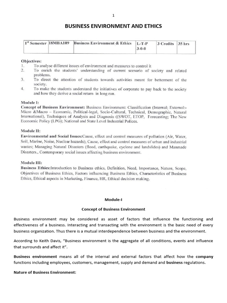 BUSINESS ENVIRONMENT AND ETHICS 1st Sem | PDF | Atmosphere Of Earth ...