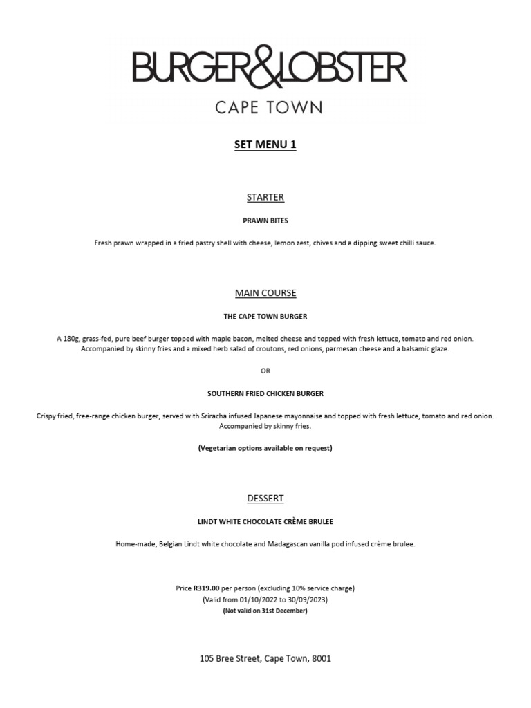 Burger Lobster Set Menus | PDF | Hamburgers | Desserts