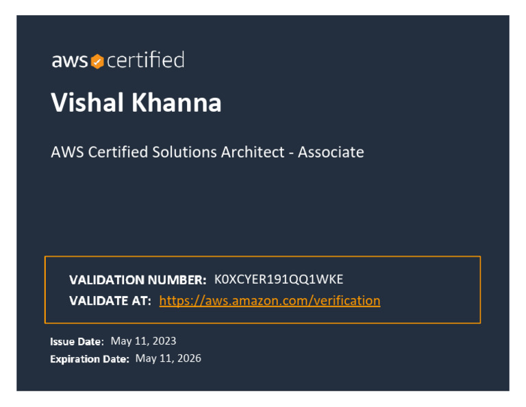 AWS Certified Solutions Architect - Associate Certificate | PDF ...
