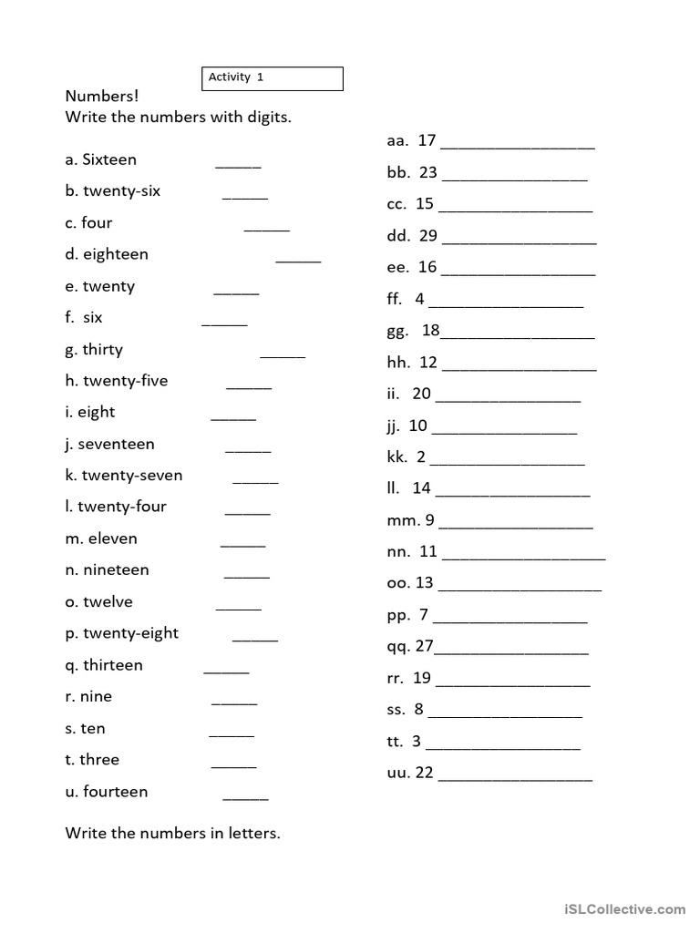 Numbers 1-30 Writing Worksheet | PDF