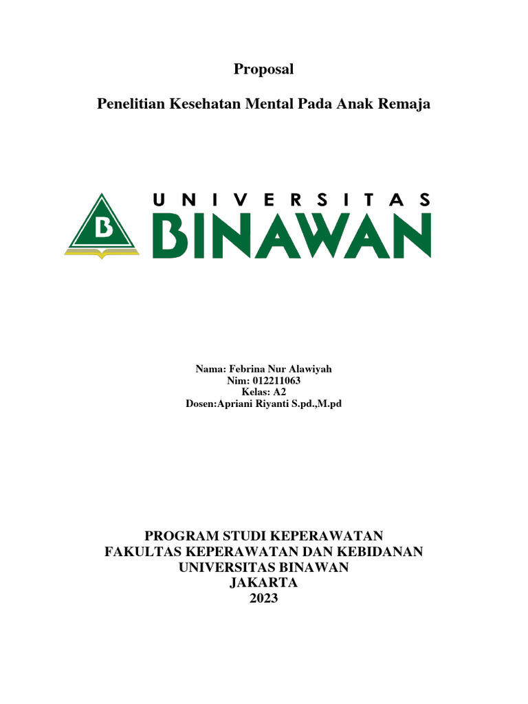 Proposal Penelitian Kesehatan Mental Anak Remaja | PDF