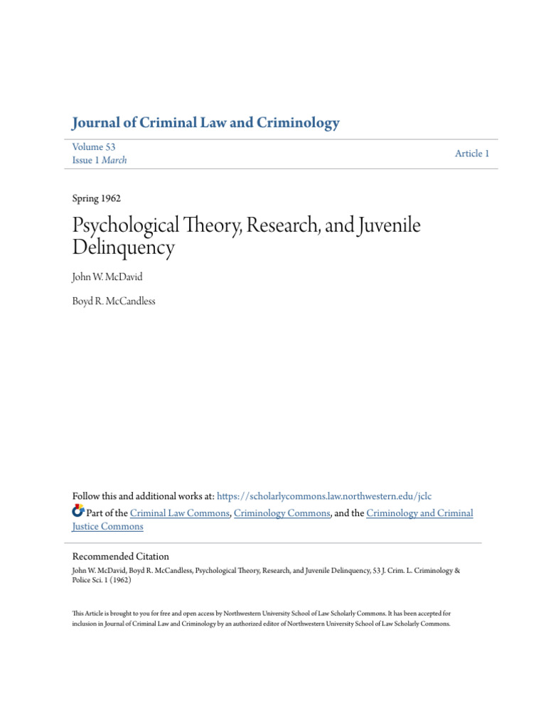 Psychological Theory Research and Juvenile Delinquency | PDF | Juvenile ...
