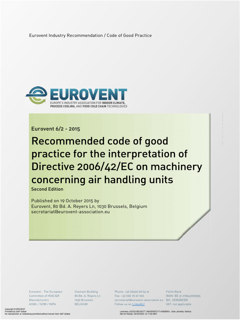 Eurovent 6-2 - 2015 Machinery For AHU | PDF | Technology & Engineering