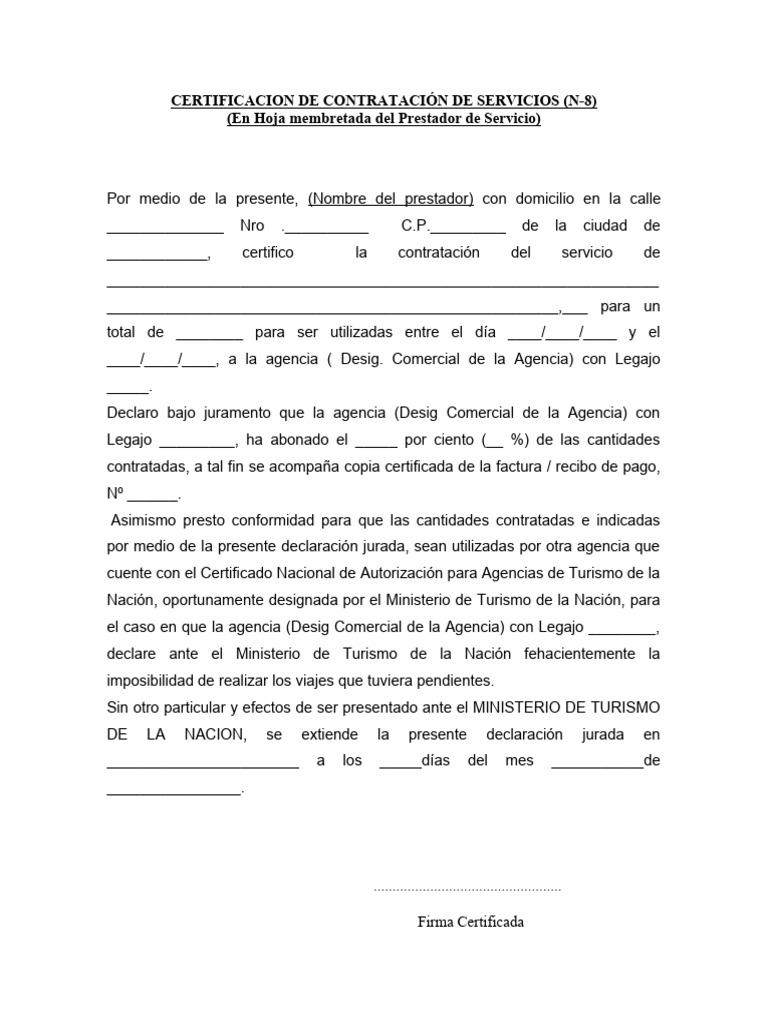 Modelo de Formulario n8 de Prestacion de Servicios 0 | PDF