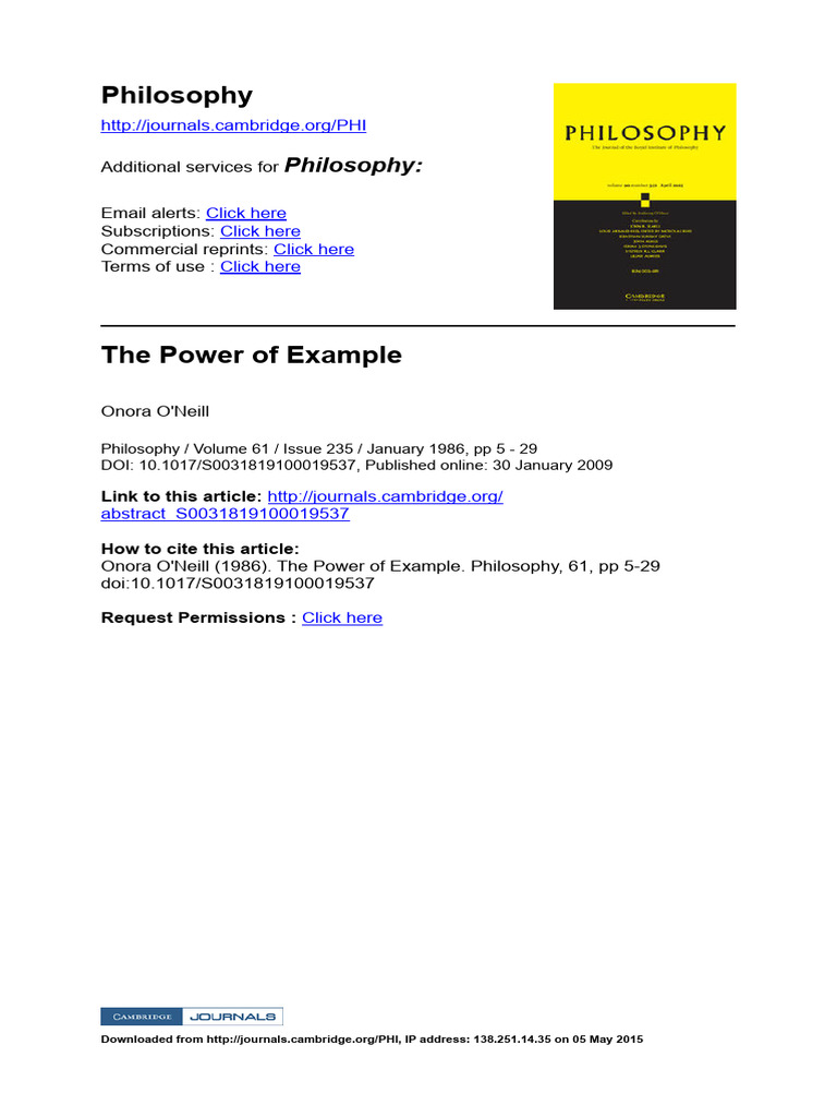 (Philosophy Vol. 61 Iss. 235) O'Neill, Onora - The Power of Example ...