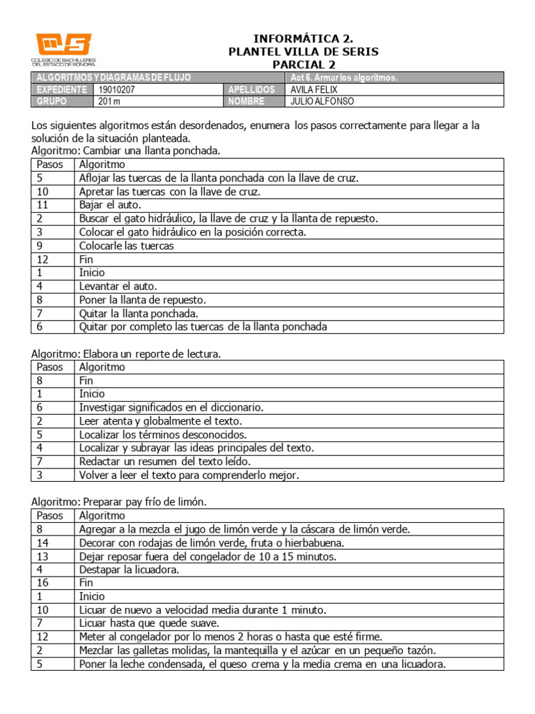 Act 6. Armar Los Algoritmos. | PDF