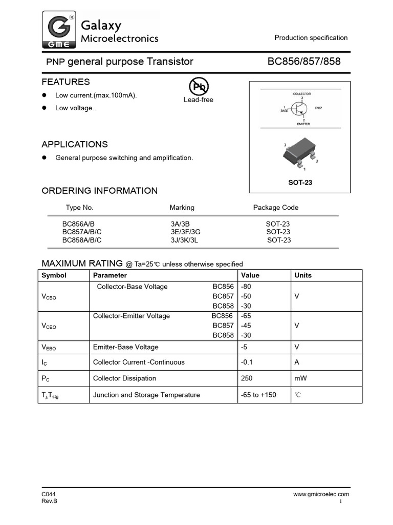 Datasheet | PDF | Bipolar Junction Transistor | Electricity