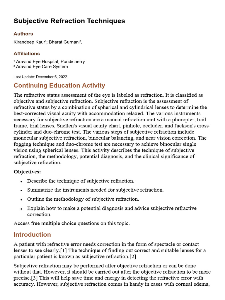 Subjective Refraction Techniques | PDF | Visual Acuity | Eye