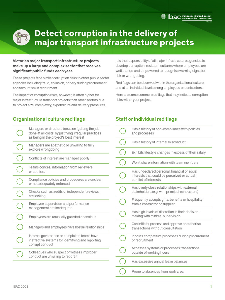 NO Checklist - Red-Flags - Detect-Corruption-In-The-Delivery-Of-Major ...