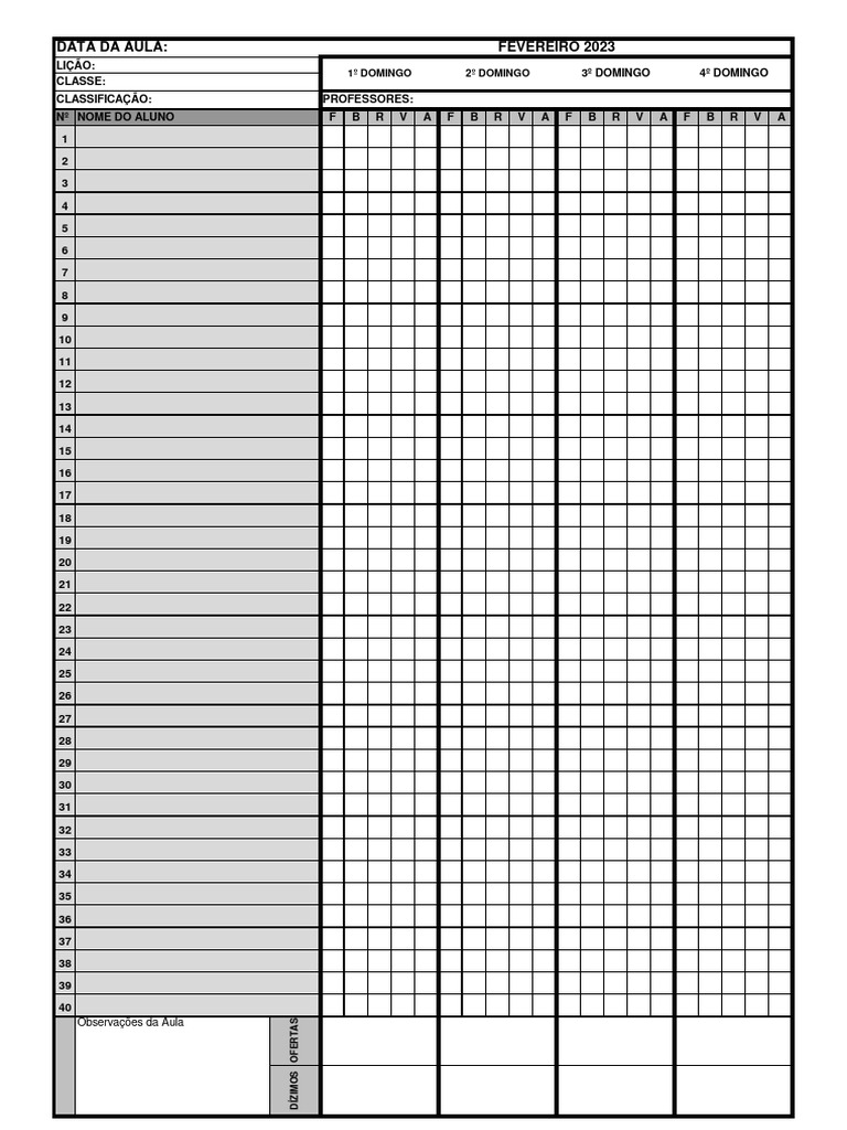 Frequencia Ebd para Impressao | PDF