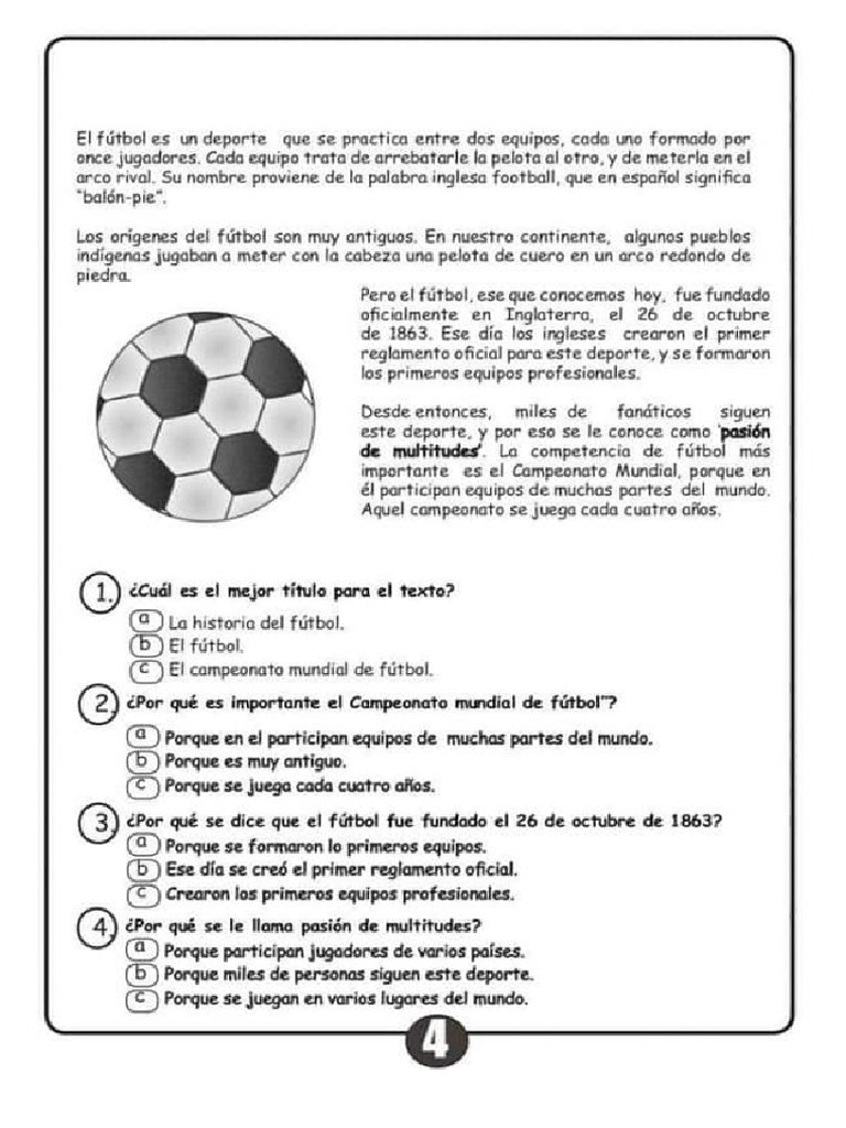 Comprensión Lectora Set 1 - Futbol | PDF