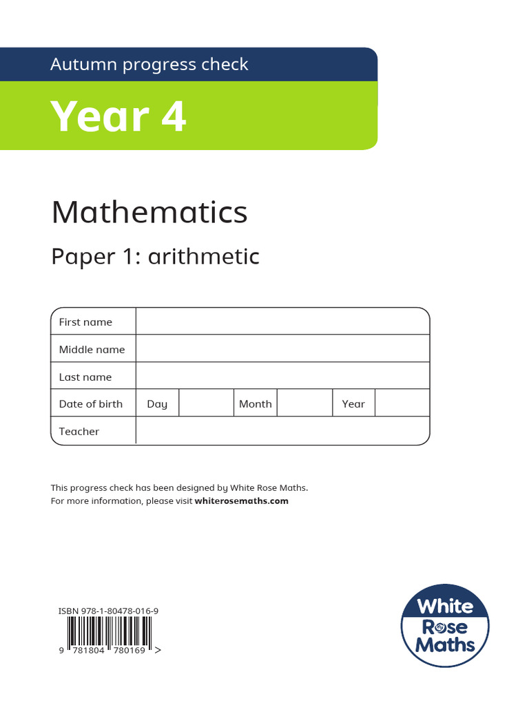 Year 4 Autumn Paper 1 Arithmetic 2022 | PDF | Mathematics | Science