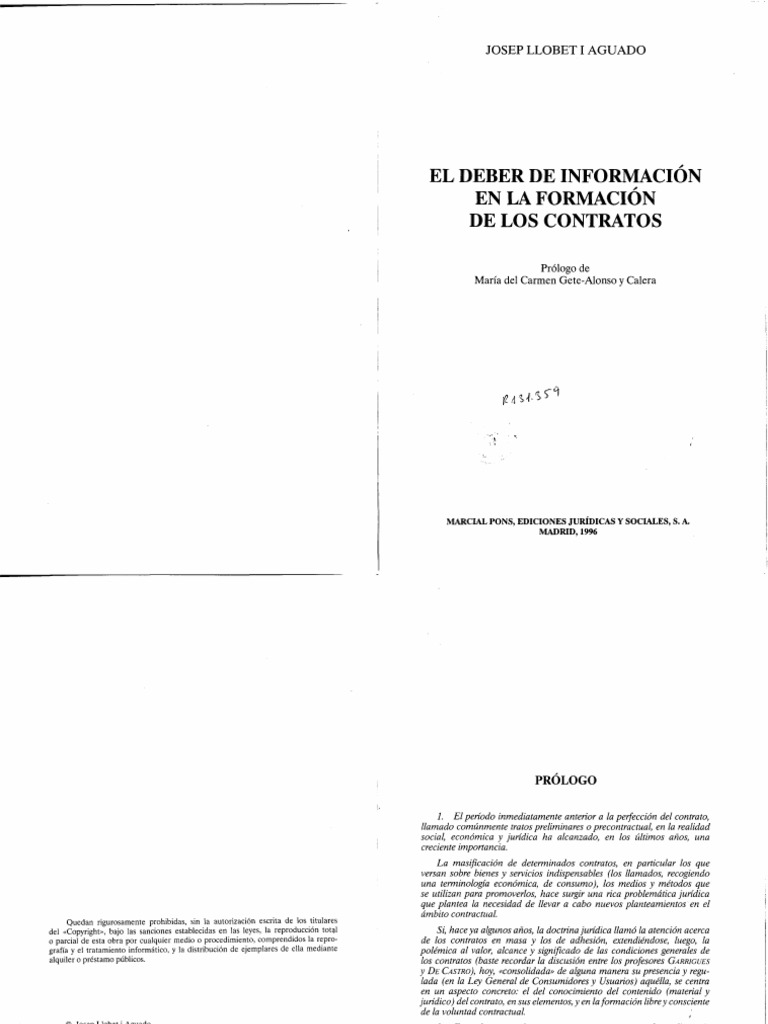 El Deber de Informacion en La Formacion Contratos. Llobet. | PDF ...
