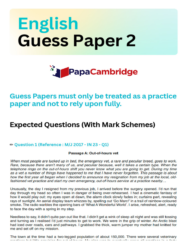 IGCSE English Guess Paper Overview | PDF | Career & Growth | Business