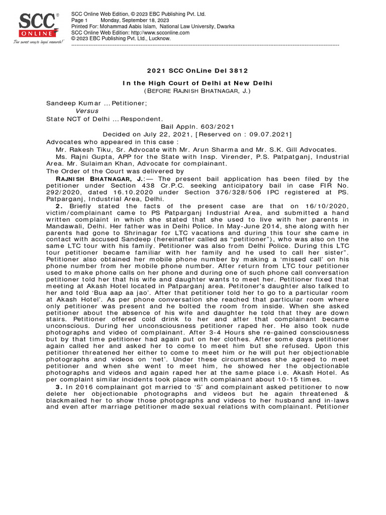 Sandeep Kumar V State of NCT | PDF | Bail | Public Law