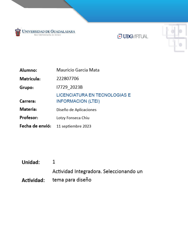 Actividad Integradora. Seleccionando Un Tema para Diseño | PDF