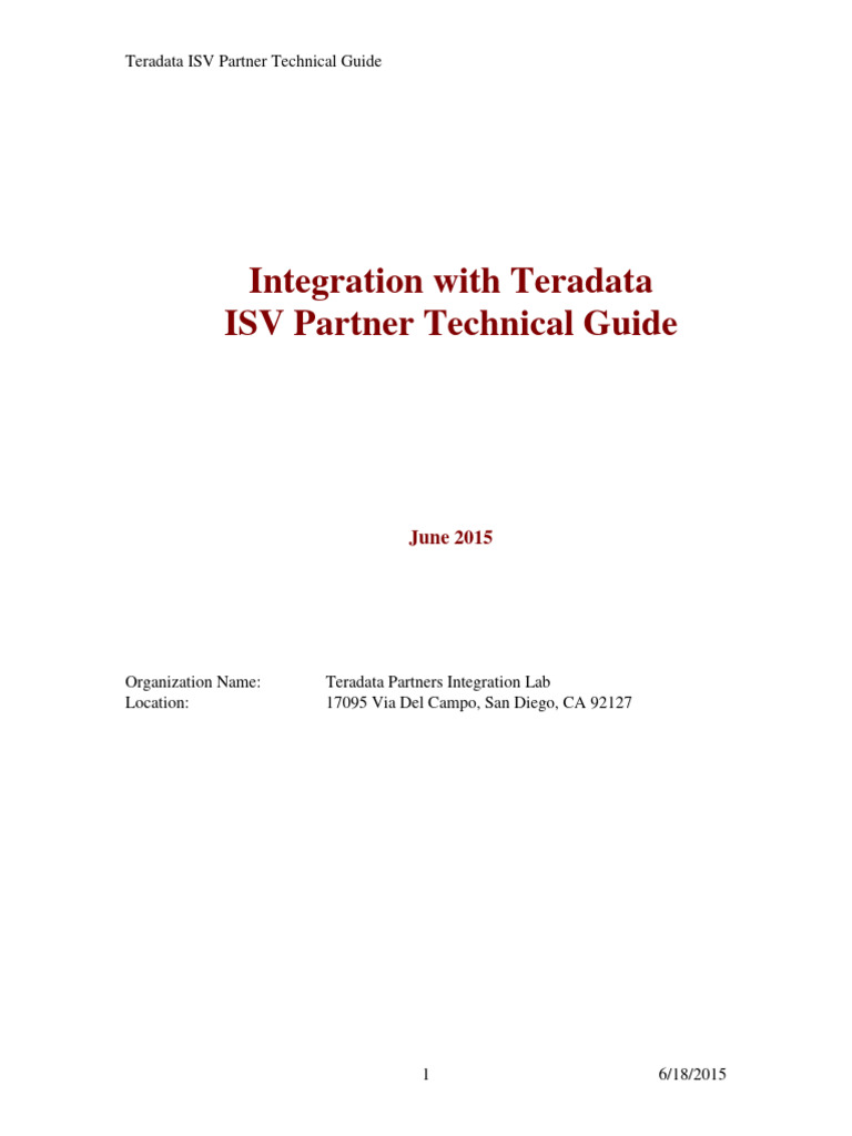 Integration With Teradata ISV Partner Technical Guide | PDF | Database Index | Json