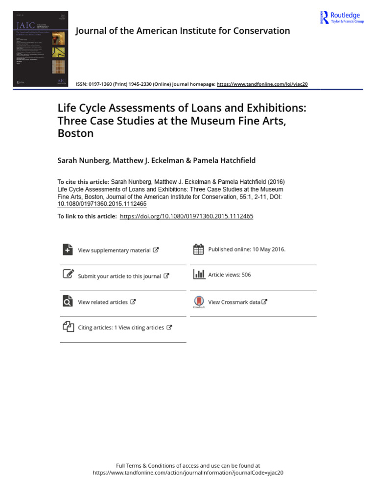 Life Cycle Assessments of Loans and Exhibitions Three Case Studies ... Life Cycle Assessments of Loans and Exhibitions Three Case Studies ...