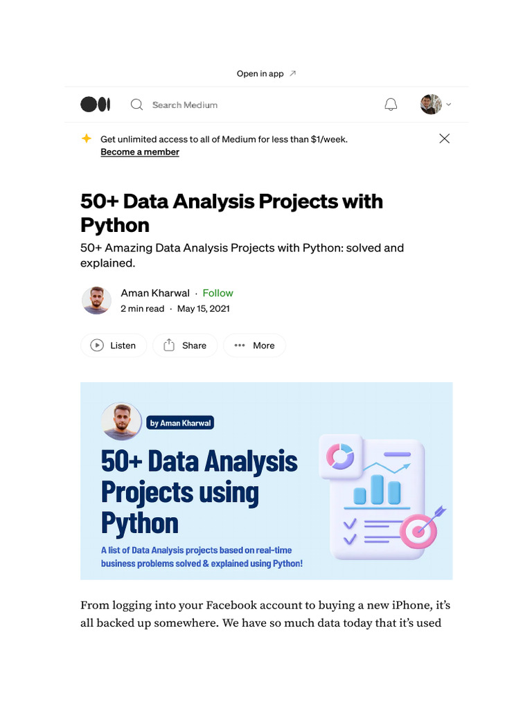 50+ Data Analysis Projects With Python by Aman Kharwal Medium | PDF ... 50+ Data Analysis Projects With Python by Aman Kharwal Medium | PDF ...
